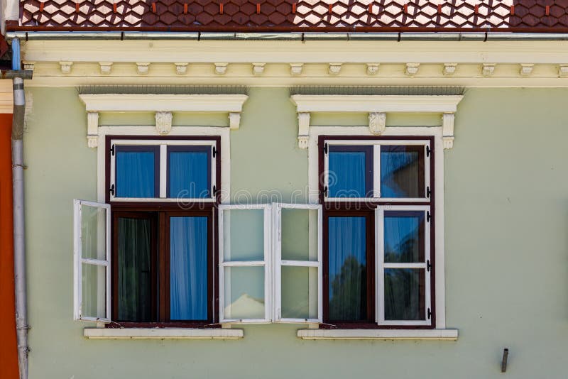 Old Windows in the Building Stock Photo - Image of residence, landmark ...