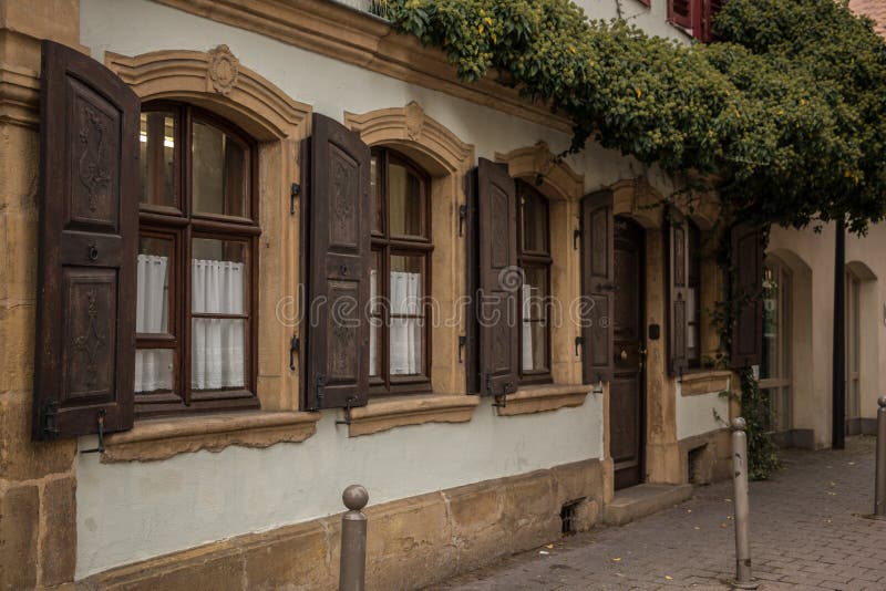 Old Windows Made of Stone and Wood with Brown Shutters Stock Image ...