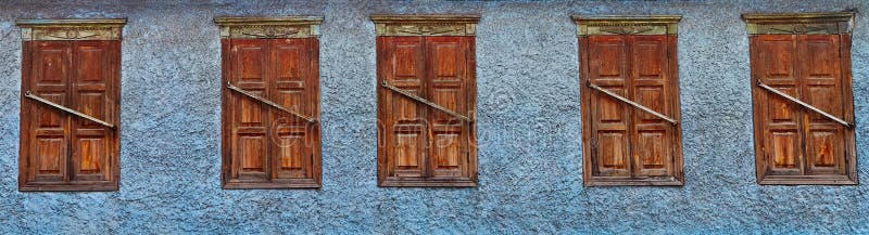 Old windows with shutters stock photo. Image of stone - 274214266