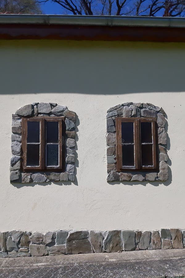 Old windows with stone stock image. Image of background - 181018493