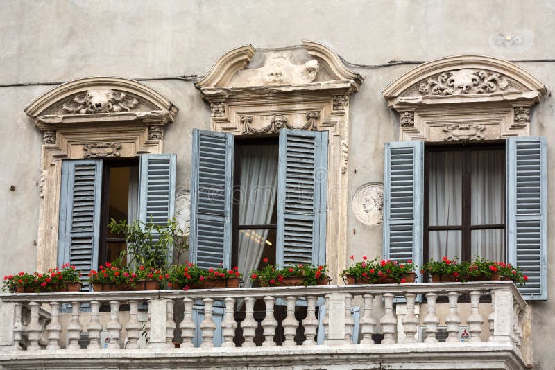 Old Windows with Wooden Shutters and Curtain in Italy Stock Photo ...
