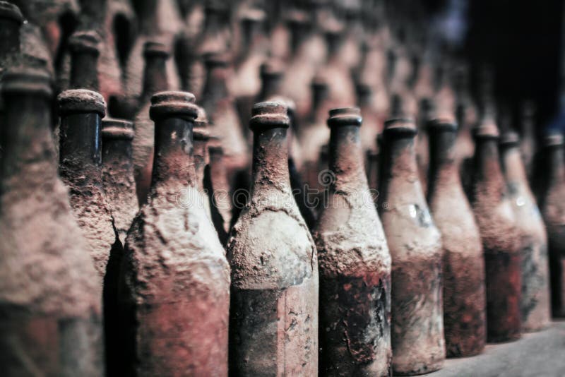 Old Wine Bottles Covered with Dust Stock Image - Image of alcoholic ...