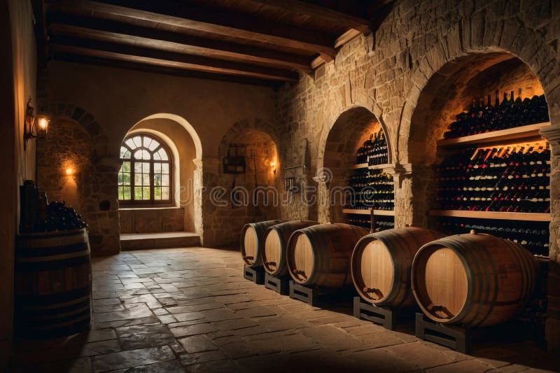 Old Wine Cellar with Wine Barrels Stock Illustration - Illustration of ...
