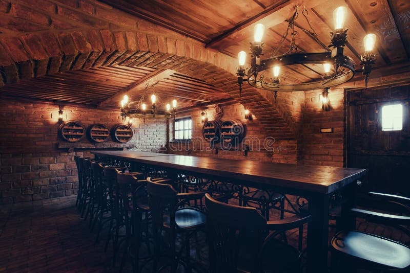 Old Wine Cellar with Bench for Tasting Stock Photo - Image of alcoholic ...