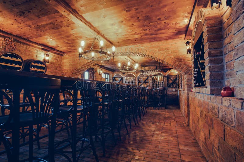 Old Wine Cellar with Bench for Tasting Stock Photo - Image of drink ...