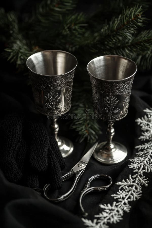 Old Wine Goblets Can Be Decorated with Cedar Cut into Pieces Stock ...