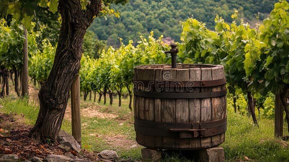 Old Wine Press beside Grapevine Row. Stock Image - Image of white ...