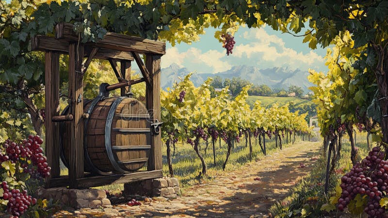 Old Wine Press beside Grapevine Row. Stock Image - Image of cellar ...