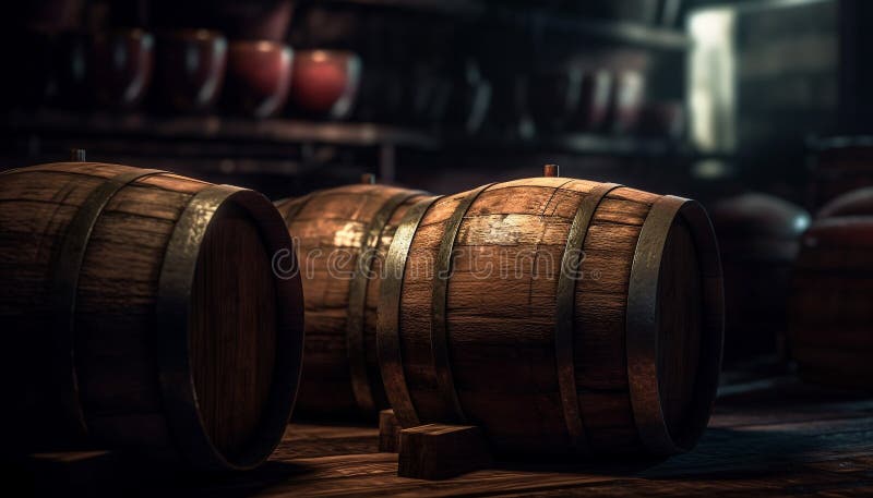 Old Winery Stores Liquid in Barrel Kegs for Aging Process Generated by ...