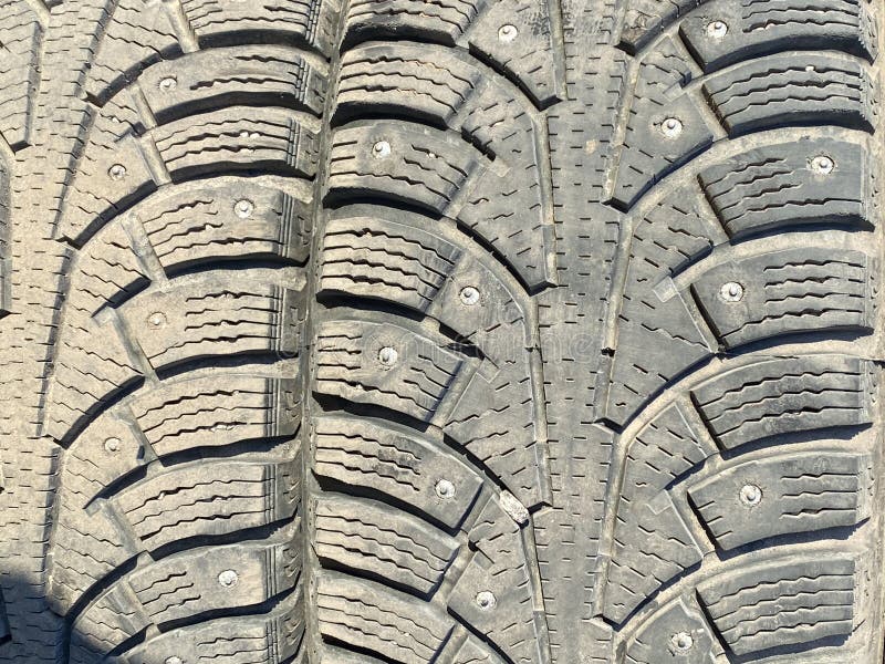 Old Winter Car Stud Tires Close Up Stock Image - Image of jacking ...