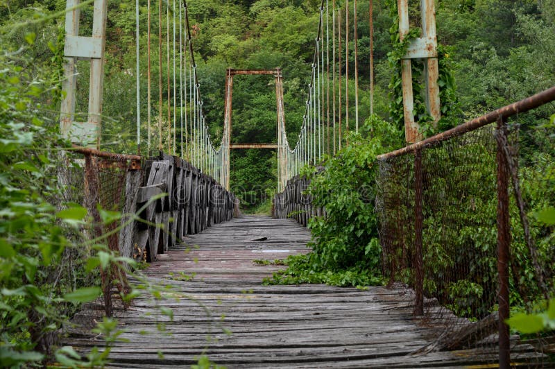 Old wire bridge stock image. Image of hill, planking - 116113421