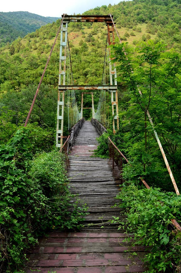 Old wire bridge stock image. Image of hill, color, wooden - 116113603