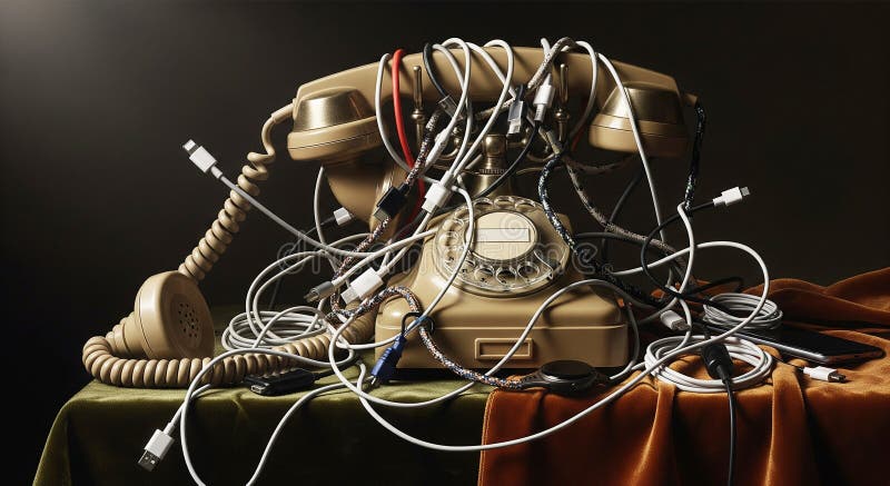 Old Wired Telephone Tangled with Cables in Dramatic Baroque Renaissance ...
