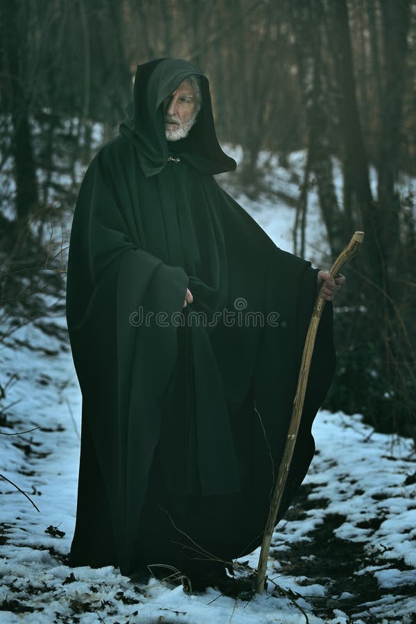Old Wise Man with Staff in the Wood Stock Image - Image of power, wand ...