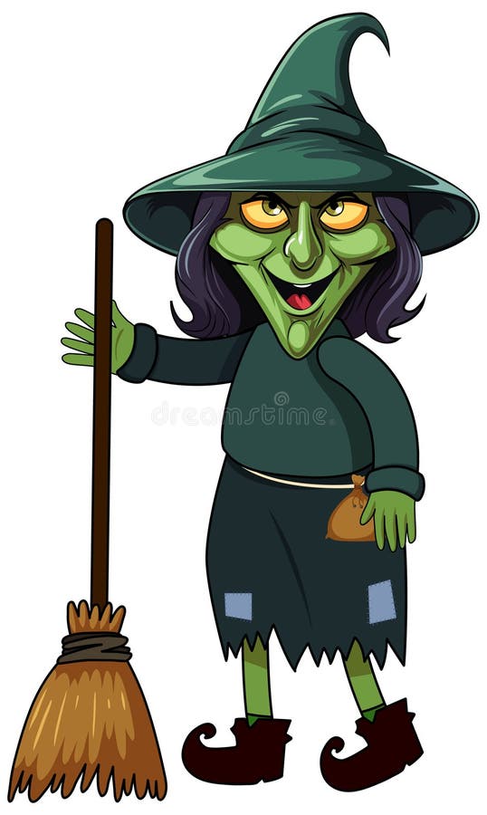 Old Witch Holding on a Broomstick Cartoon Character Stock Vector ...
