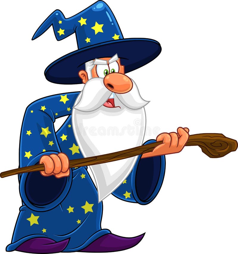 Old Wizard Cartoon Character with a Cane Making Magic Stock Vector ...