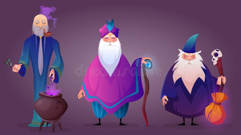 Old Wizard Cartoon Character with Magic Stuff. Stock Vector ...