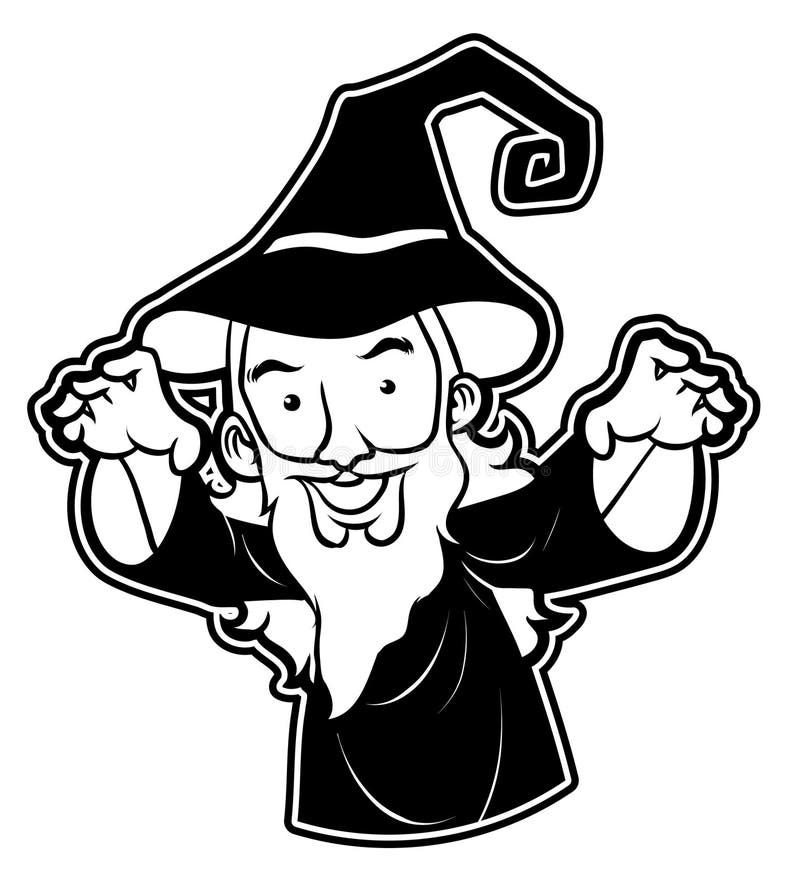 Old Wizard Black and White Illustration Design Stock Vector ...