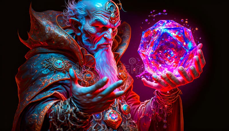 An Old Wizard Holding Glowing Crystal in His Hand. Generative AI Stock ...