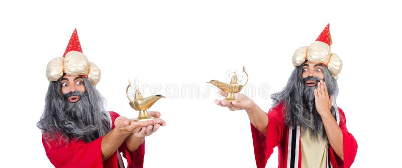 Old Wizard with Lamp Isolated on White Stock Photo - Image of aladin ...