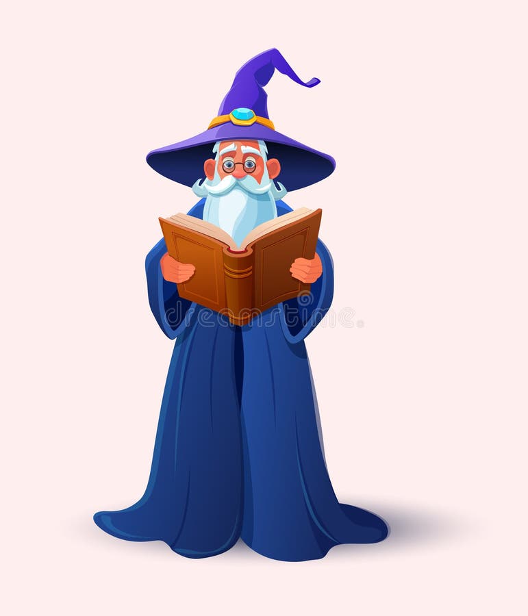 Old Wizard with a Magic Book Stock Illustration - Illustration of ...