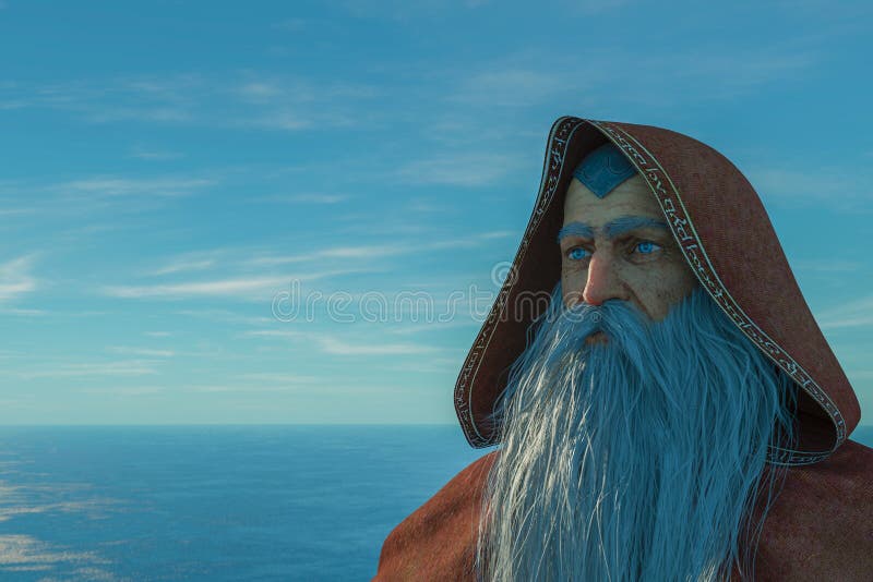 The Old Wizard on the Ocean Stock Illustration - Illustration of evil ...