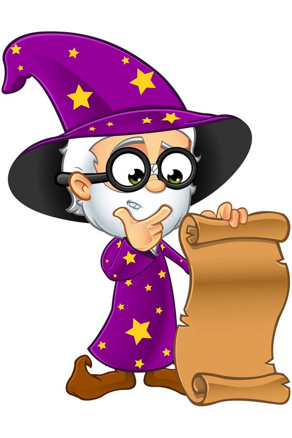 Man Wizard With Old Scroll Banner In Style Grunge. Stock Illustration ...