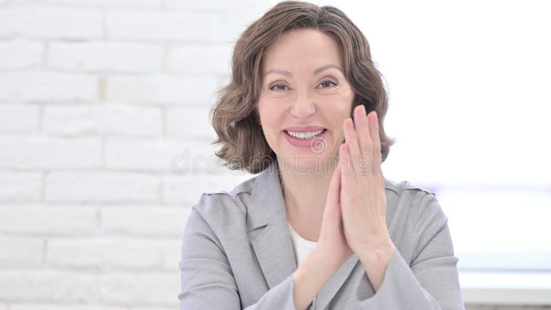 Old Woman Celebrating and Clapping Stock Video - Video of white ...