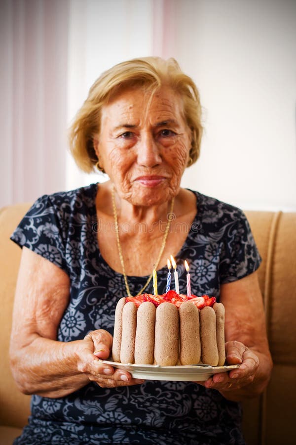 Old Woman Is Celebrating Her Birthday Stock Image Image Of Eating