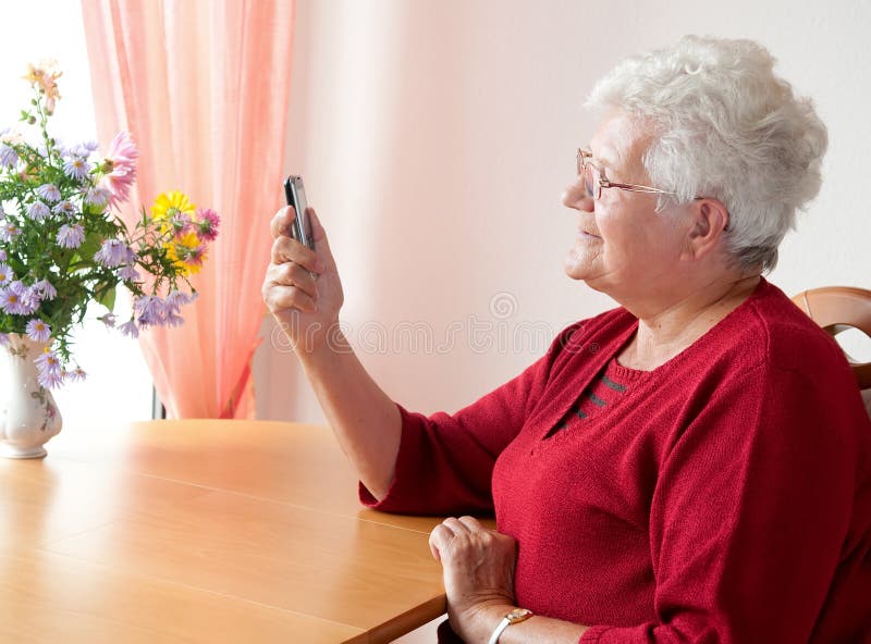 Mature Senior Woman Grandma Texting on Cell Phone Stock Image - Image ...