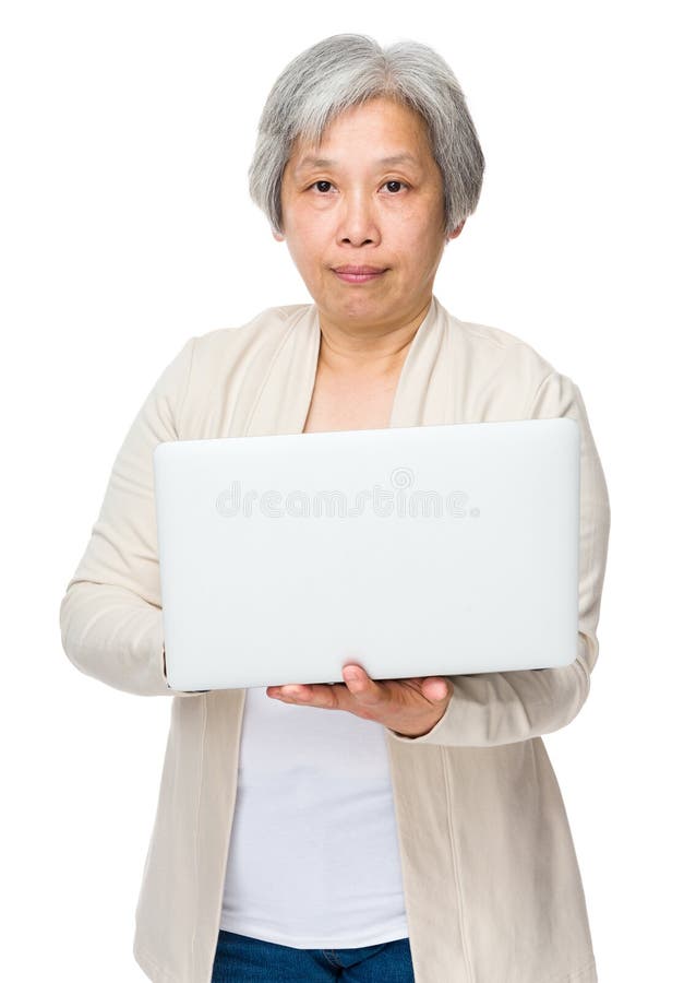 Old woman enjoys computer stock image. Image of friendly - 53061275