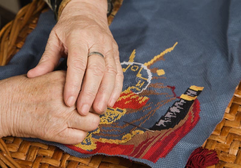 Old Woman Hand with a Needle and a Thread Stock Photo - Image of ...