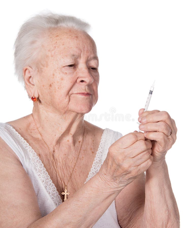 Old Woman Preparing Syringe for Making Insulin Injection Stock Photo ...