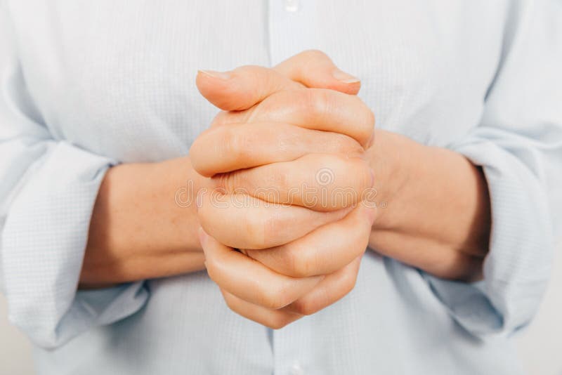 Old Woman Put Her Hands Together Fingers Intertwined Fingers Clasped