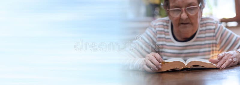 Old Woman Reading a Book; Panoramic Banner Stock Image - Image of ...