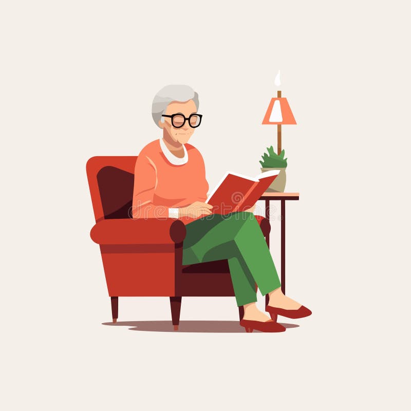 Old Woman Reading Book Vector Flat Minimalistic Isolated Illustration ...