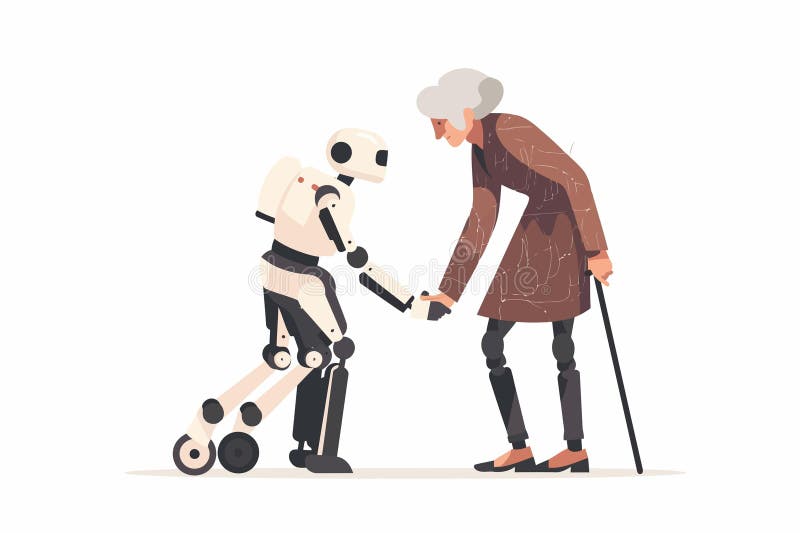 Old Woman and Robot Isolated Vector Style Stock Vector - Illustration ...