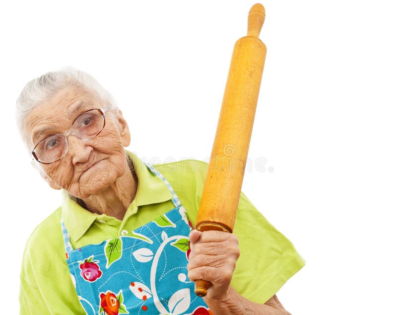 Old Woman with a Rolling Pin Stock Photo - Image of portrait ...