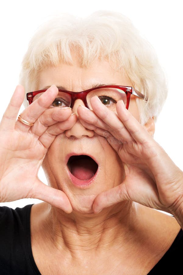 An Old Woman is Shouting/ Calling. Stock Image - Image of horrified ...