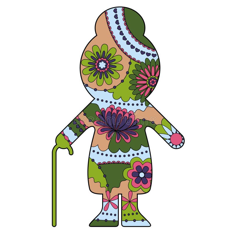 Old Woman Simple Silhouette Painted Colorful Stock Illustration ...