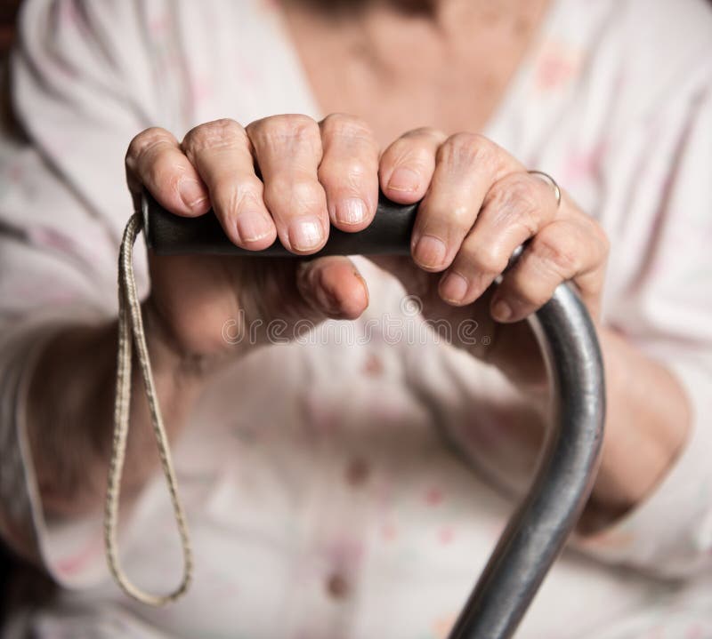 Old Woman Sitting with a Cane Stock Image - Image of retired, mature ...