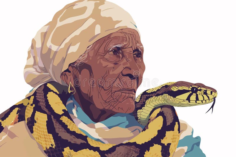 Old Woman with Snake Isolated Illustration Stock Illustration ...