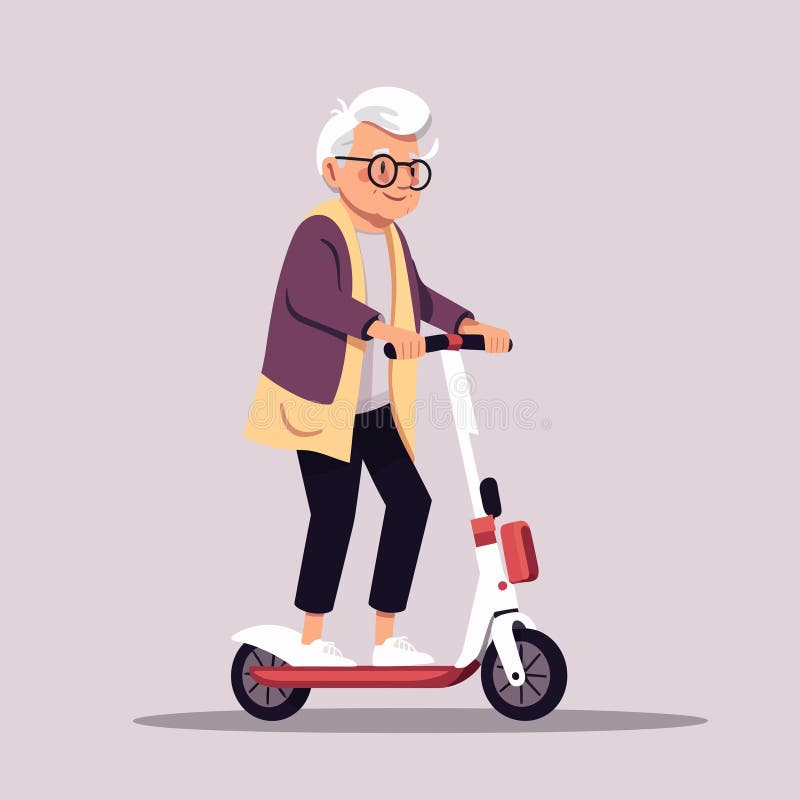 Old Woman Riding E-scooter Vector Flat Isolated Illustration Stock ...