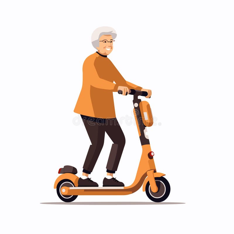 Old Woman Standing Riding E-scooter Vector Flat Isolated Illustration ...