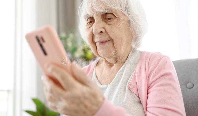 Old Woman is Video Calling Using Smartphone Stock Image - Image of ...