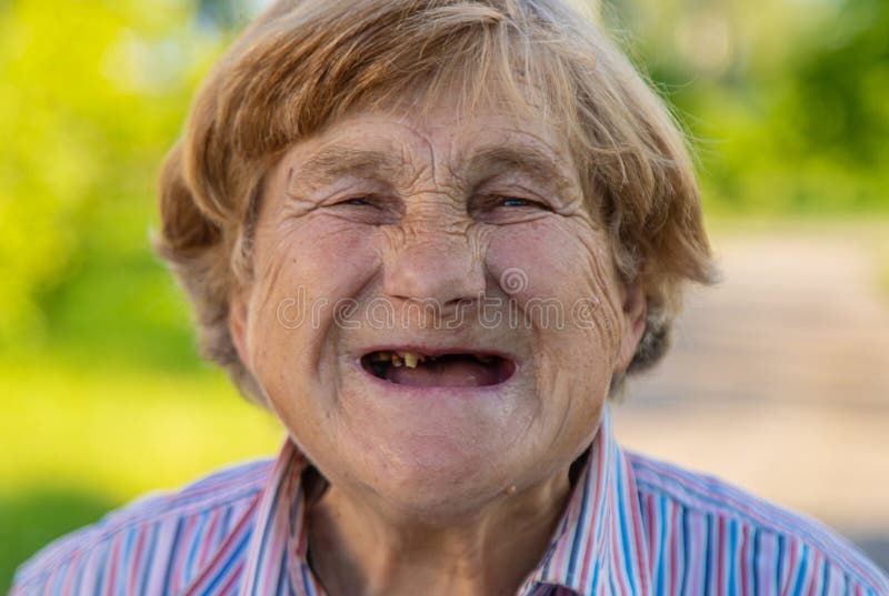 Old Woman without Teeth. Selective Focus Stock Image - Image of mature ...