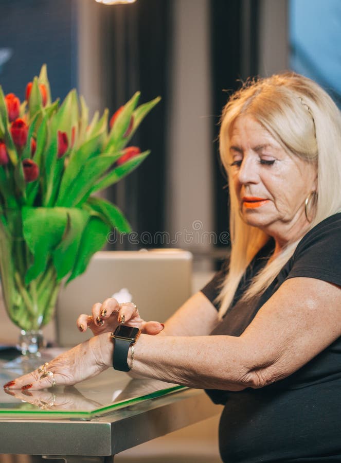 Man Use His Smart Watch in Aircraft Stock Photo - Image of real, apple ...