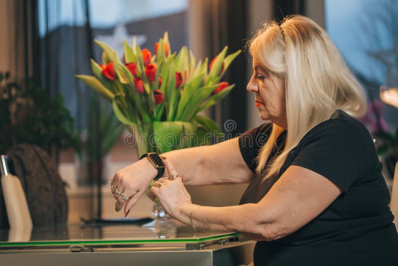 Man Use His Smart Watch in Aircraft Stock Photo - Image of real, apple ...