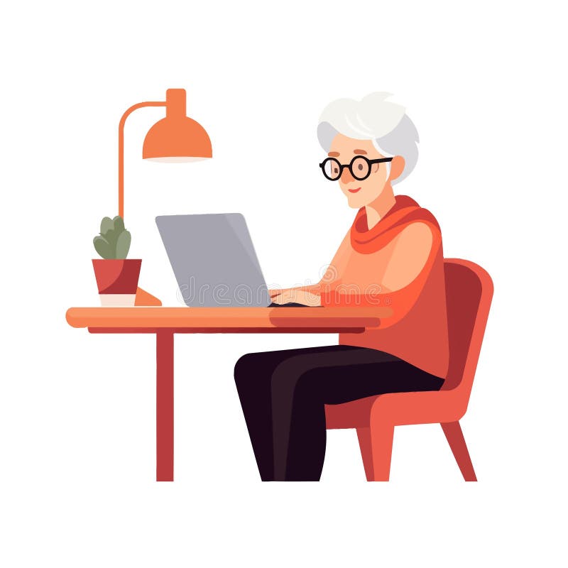Old Woman Using Laptop Vector Flat Minimalistic Isolated Illustration ... Old Woman Using Laptop Vector Flat Minimalistic Isolated Illustration ...