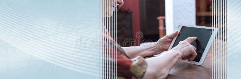 Senior Woman Using Tablet. Panoramic Banner Stock Image - Image of ...